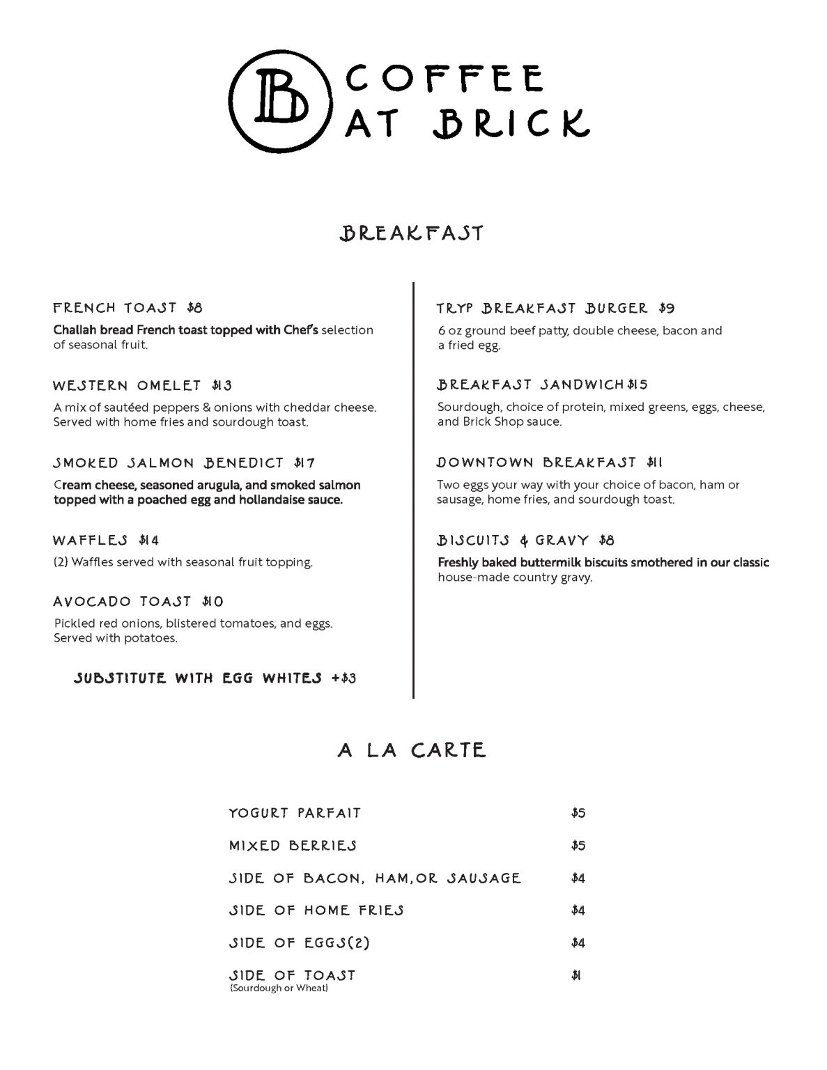 Menu – Brick Shop
